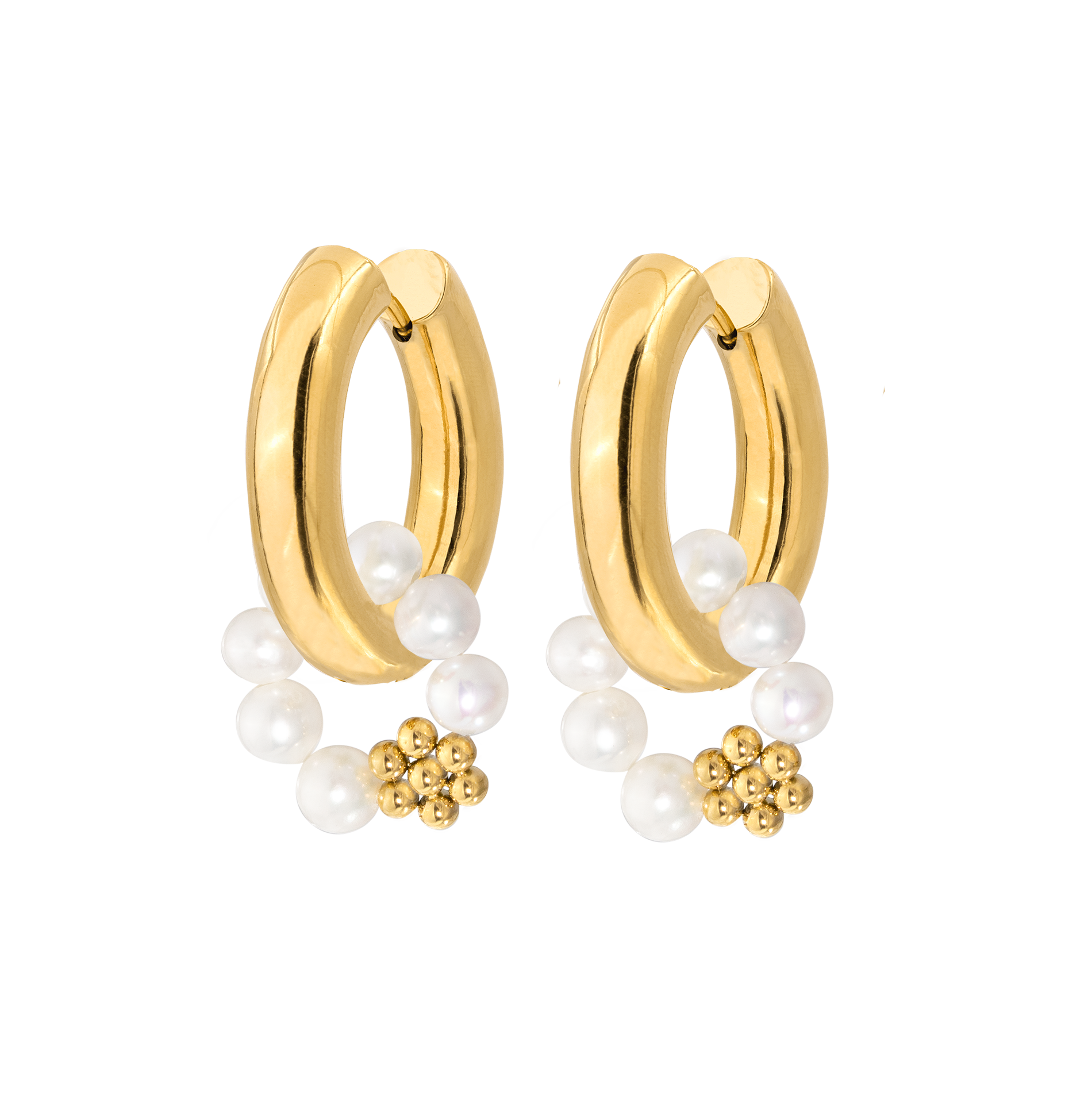 Chunky Flora Pearl Hoop Set Medium Gold – Luamaya